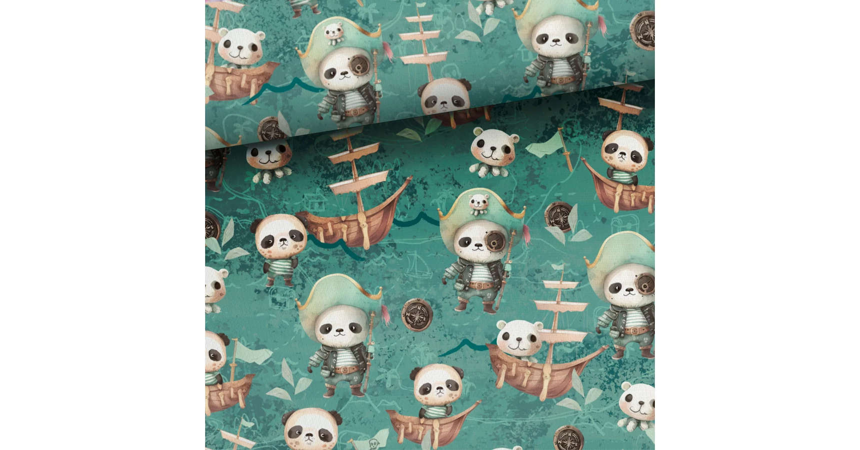 Prémium mintás pamutvászon, kalóz pandák